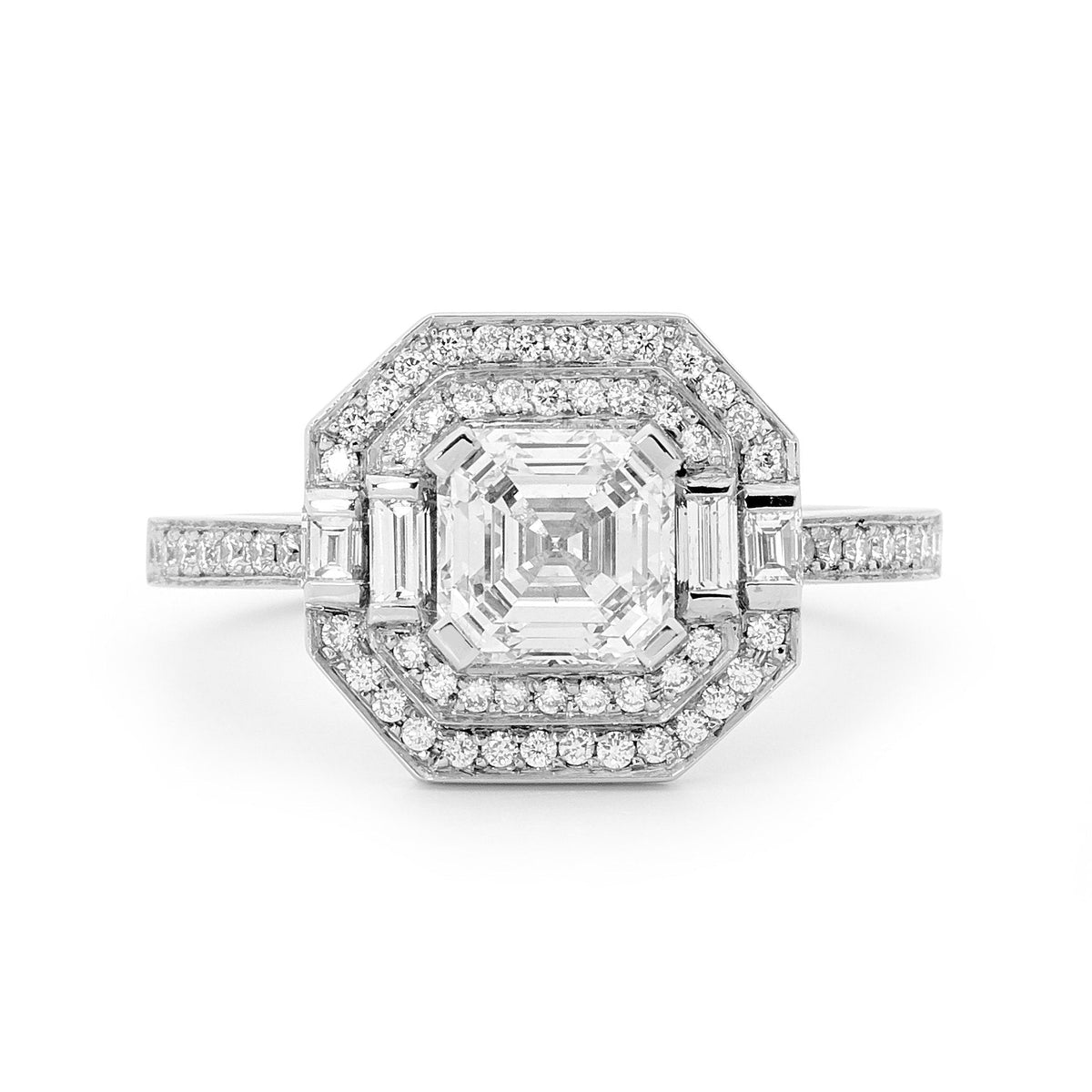Platinum & Asscher Cut Diamond Art Deco Engagement Ring – Matthew Ely ...