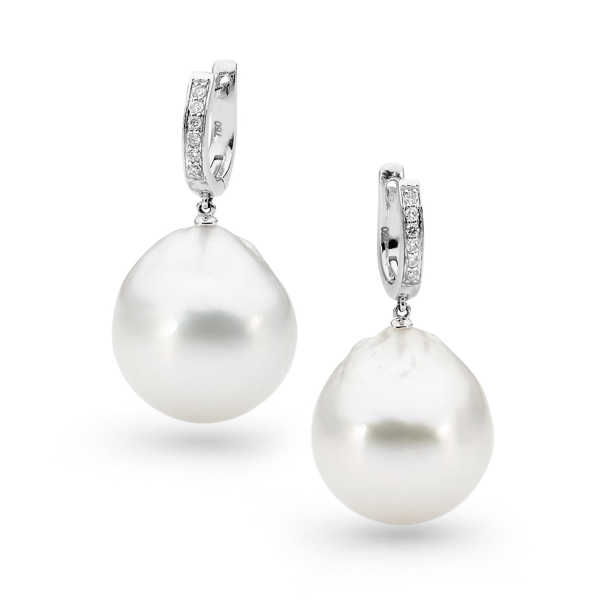 18ct White Gold, Diamond & Autore Baroque South Sea Pearl Earrings ...